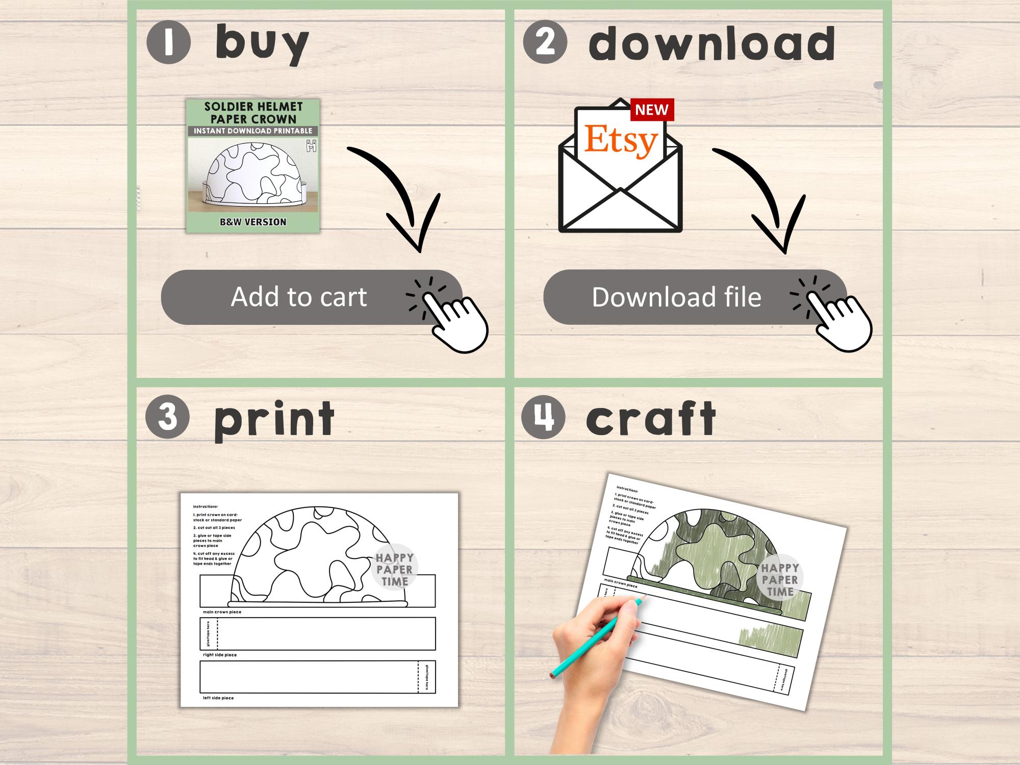 Soldier Helmet Paper Crown Headband Military Army Veteran Day Coloring ...