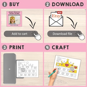 Heart Princess Paper Crown Craft Headband Party Activity Printable Kids ...