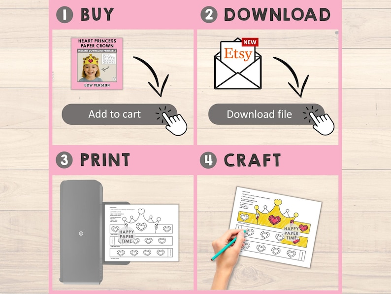 Heart Princess Paper Crown Craft Headband Party Activity Printable Kids ...