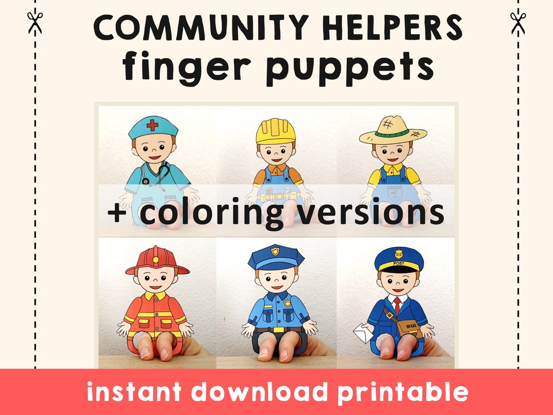 Community Helpers Paper Craft Printable Finger Puppet Template Kids ...