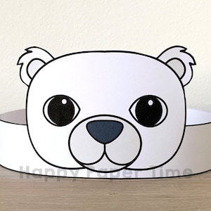Polar Bear Paper Crown Party Coloring Paper Hat Printable Kids Craft ...