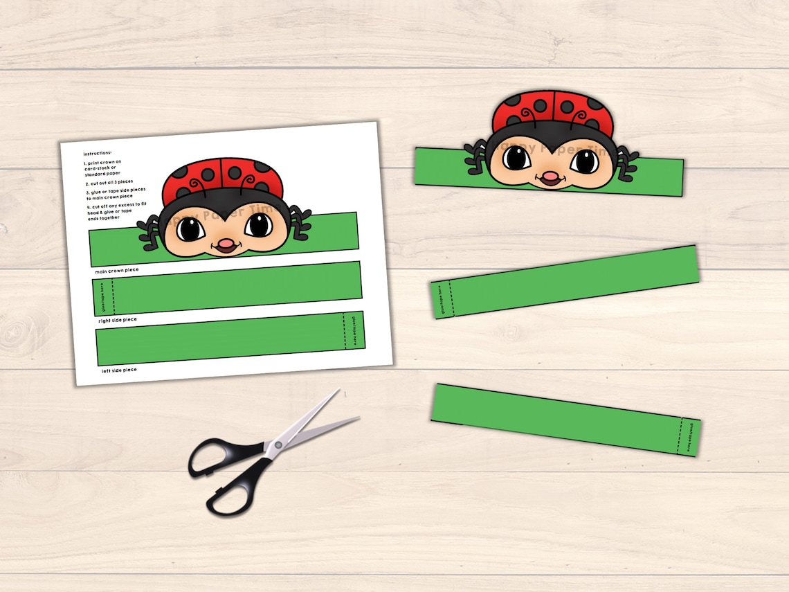 Ladybug Paper Crown Party Coloring Printable Kids Craft Insect - Etsy