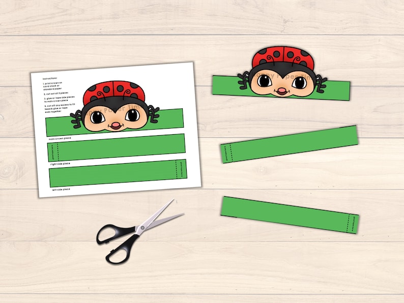 Ladybug Paper Crown Party Coloring Printable Kids Craft Insect | Etsy