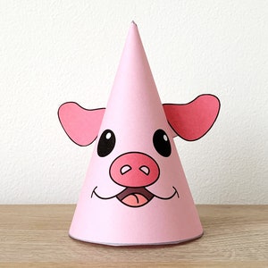 Pig Party Hat Paper Printable Template Print Out Farm Animal Table ...