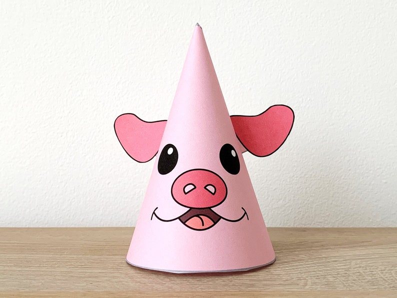 Pig party hat paper printable Template Print out Farm animal | Etsy