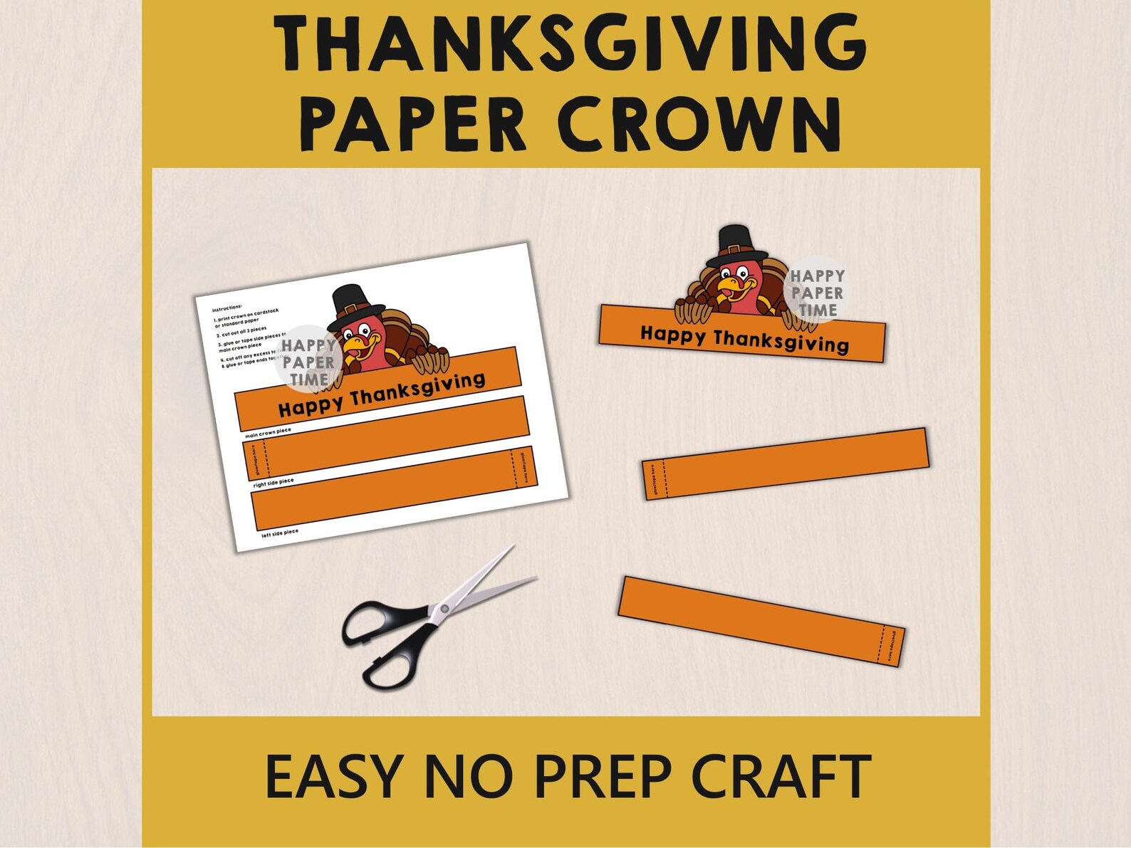 Thanksgiving Paper Crown Headband Craft Turkey Party Favor Decor ...