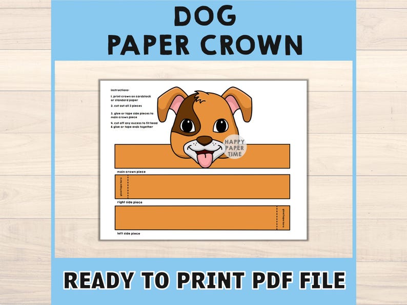 Dog Paper Crown Headband Pet Animal Printable Kids Craft Puppy Party ...