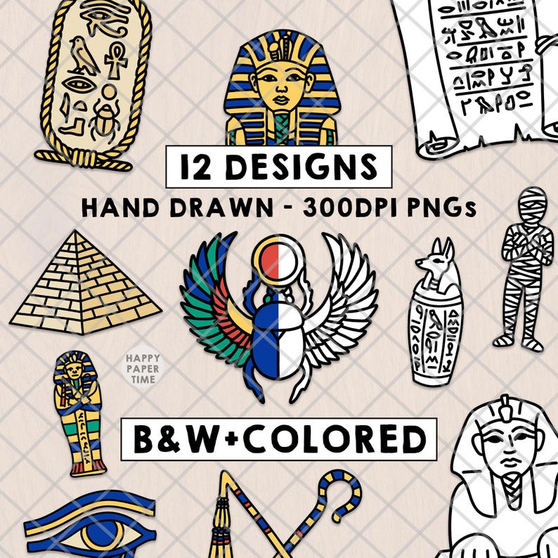 Ancient Egypt Clipart Icons Line Art History PNG Classroom Decoration ...