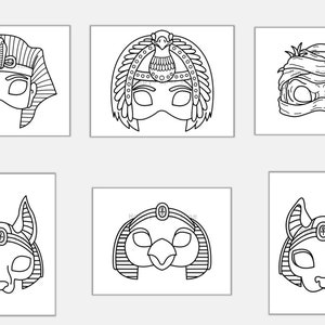Ancient Egypt Masks Template Pharaoh Cleopatra Mummy Horus Anubis Bast Crafting Kid Party Favor ...