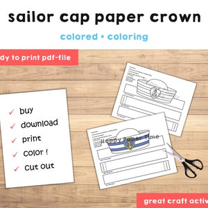 Sailor Hat Cap Paper Crown Party Coloring Printable Kids Craft Sea ...