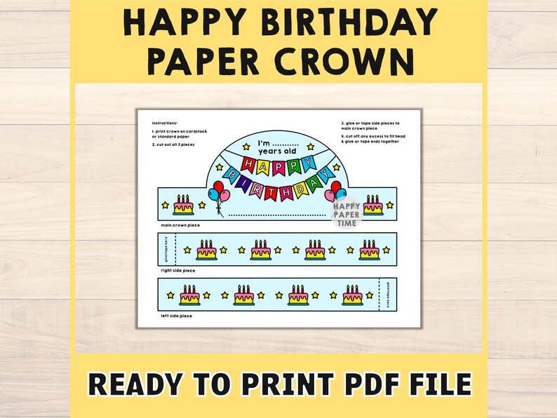 Happy Birthday Paper Crown Party Activity Printable Kids Template Craft ...