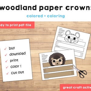 Woodland Animals Paper Crowns Hedgehog Mouse Squirrel Rabbit Skunk ...