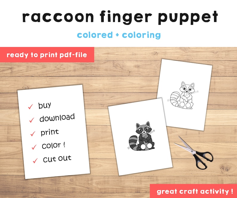 Raccoon Paper Craft Printable Woodland Animal Finger Puppet - Etsy