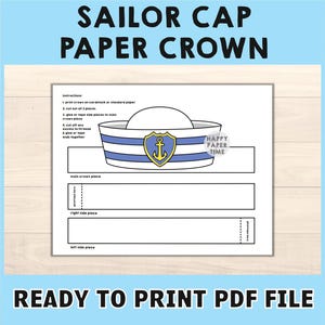 Sailor Hat Cap Paper Crown Party Printable Kids Craft Sea Costume ...