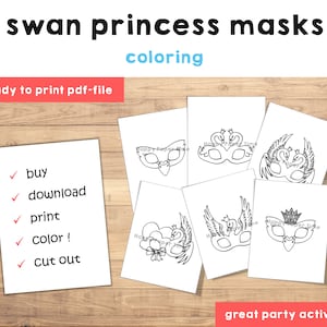 Swan Princess Party Printable Masks Fairytale Kids Party Mask Swan ...