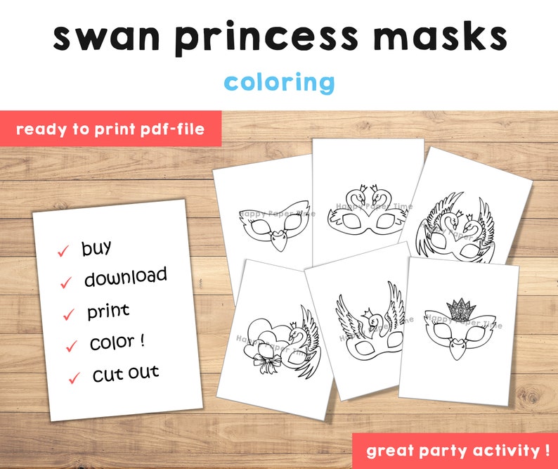 Swan Princess Party Printable Masks Fairytale Kids Party Mask Swan ...