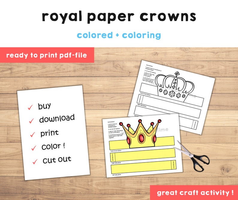 Princess Paper Crown Coloring Printable Kid Craft Princess Birthday ...