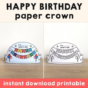 Happy Birthday Paper Crown Party Activity Printable Kids Coloring Craft ...