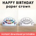 Happy Birthday Paper Crown Party Activity Printable Kids Coloring Craft ...