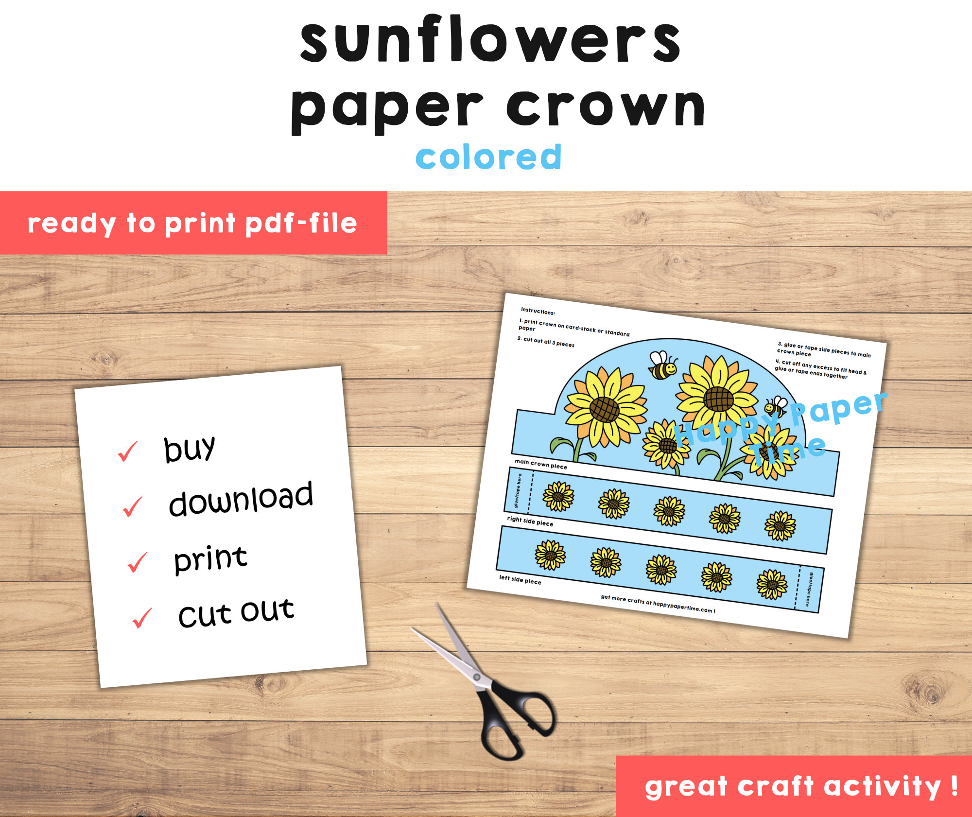 Sunflowers Summer Paper Crowns Printable Kids Craft Birthday Party ...