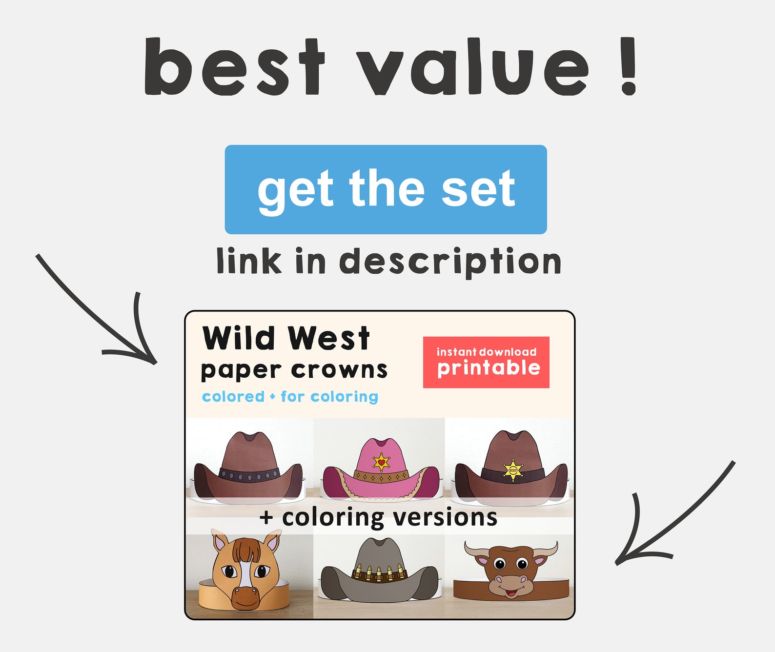 Cowboy Hat Paper Crown Party Coloring Printable Kids Craft Wild West ...