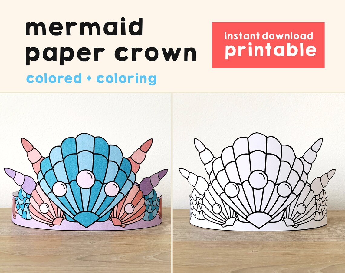 Mermaid Paper Crown Template Ocean Princess Party Headband | Etsy
