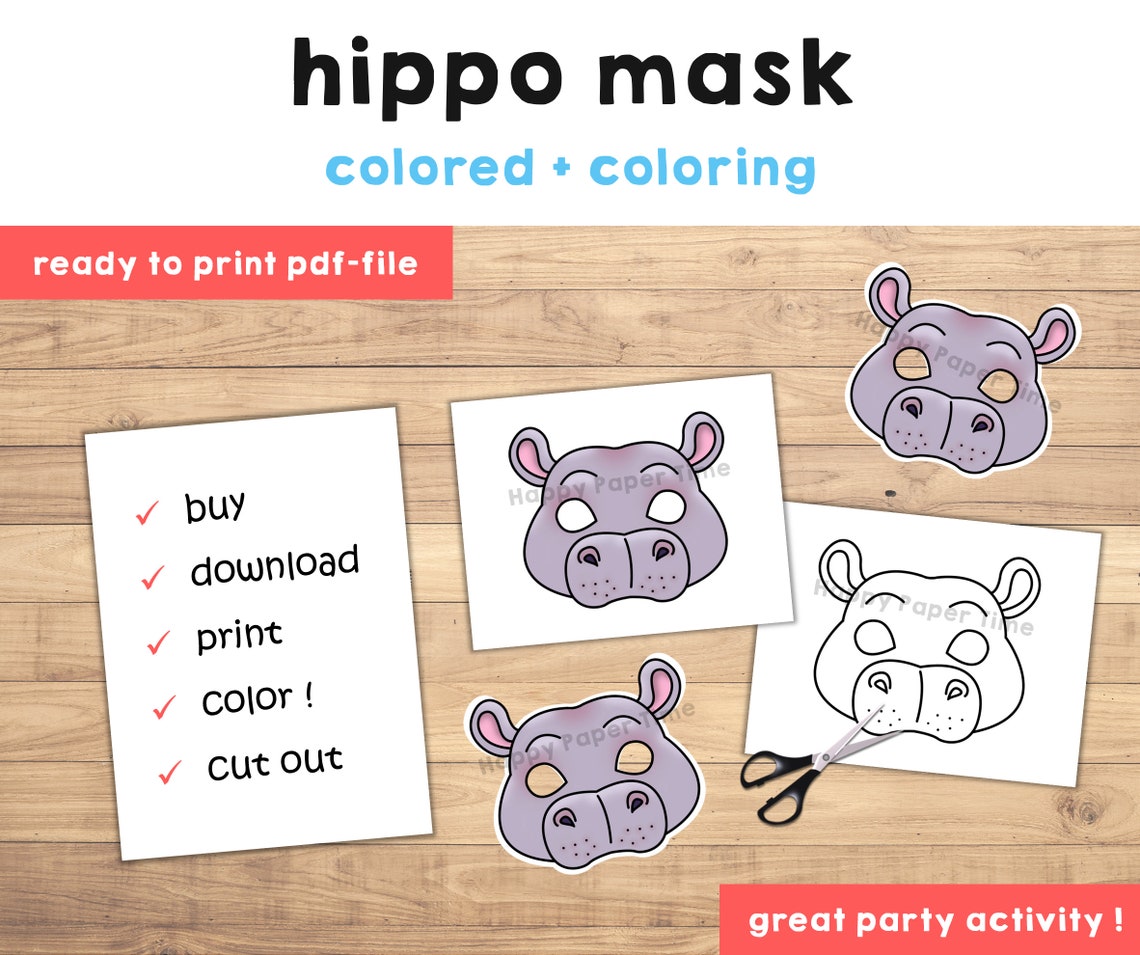 Hippo Mask Costume Animal Mask Printable Party Favor African - Etsy