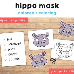 Hippo Mask Costume Animal Mask Printable Party Favor African Jungle ...