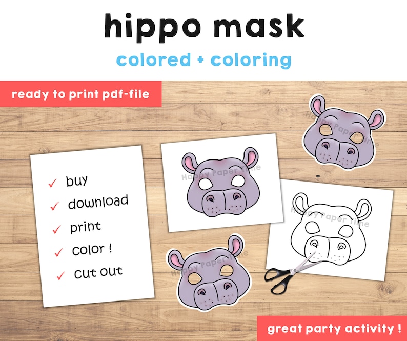 Hippo Mask Costume Animal Mask Printable Party Favor African - Etsy