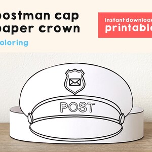 Postman Cap Hat Paper Crown Party Coloring Printable Kids | Etsy