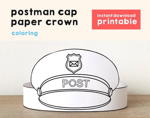 Postman Cap Hat Paper Crown Party Coloring Printable Kids | Etsy