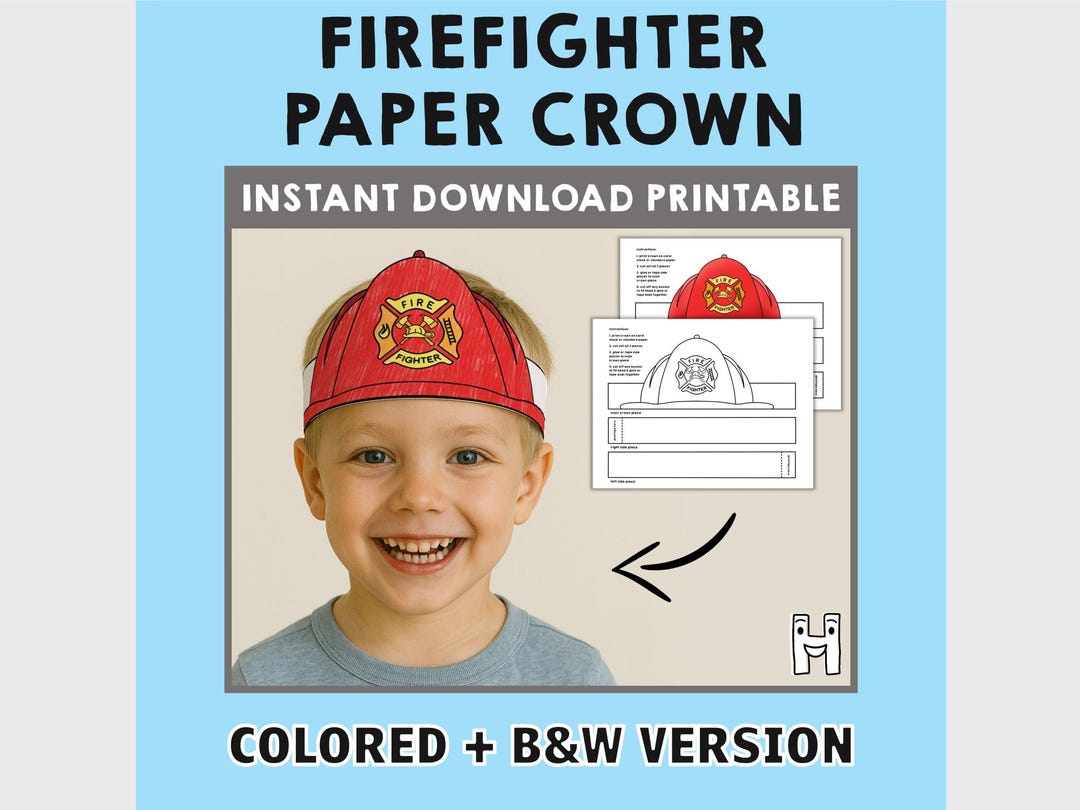 Firefighter Helmet Paper Crown Party Coloring Printable Kids Craft ...