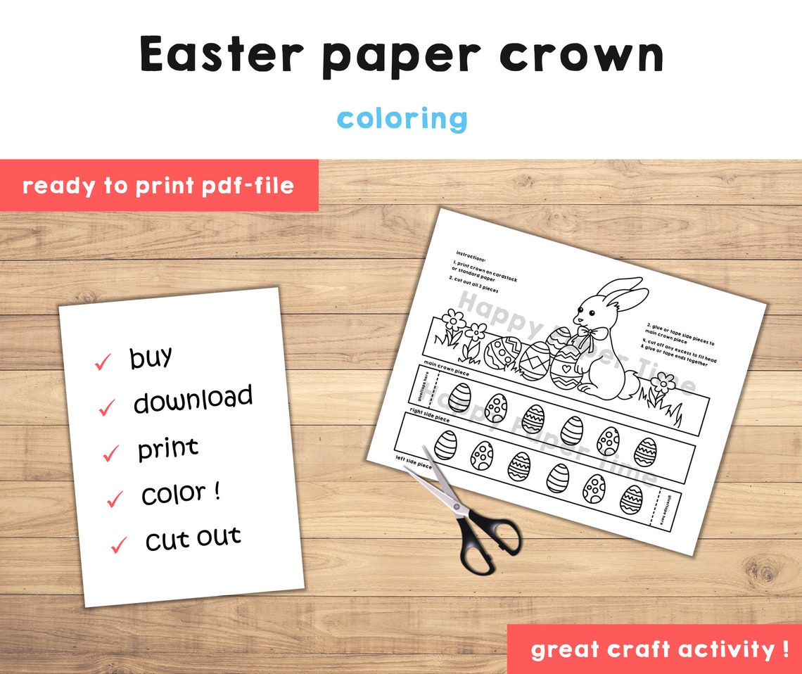 Easter Bunny Hat Paper Crown Coloring Headband Easter Cut Out | Etsy