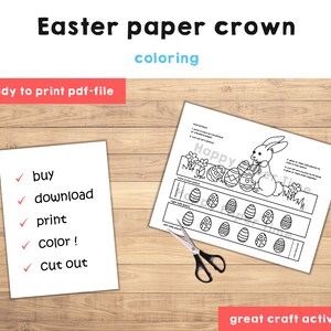 Easter Bunny Hat Paper Crown Coloring Headband Easter Cut Out | Etsy