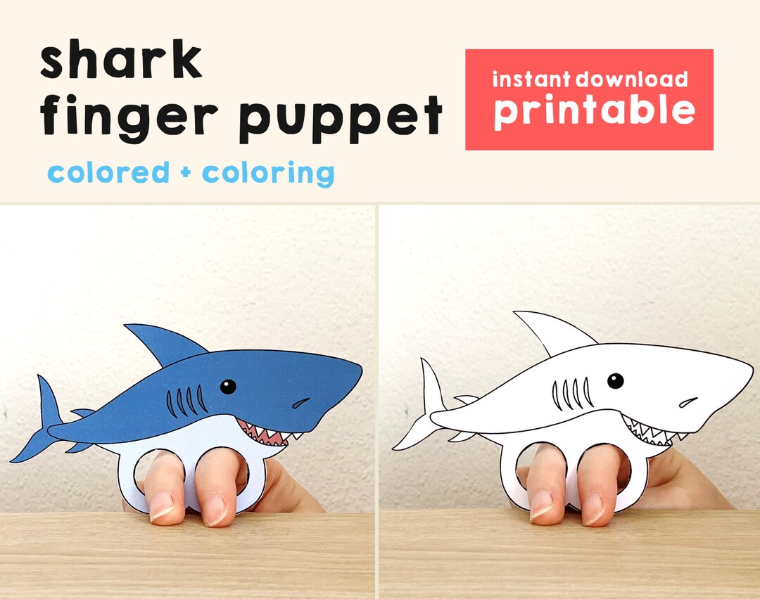 Shark Paper Craft Printable Ocean Animal Finger Puppet Kids - Etsy