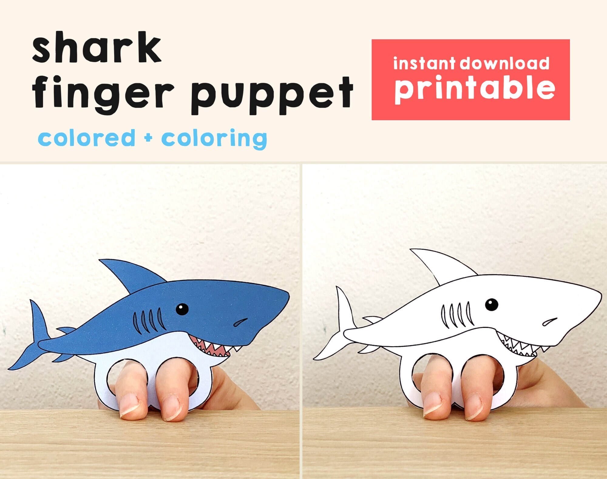 Shark Paper Craft Printable Ocean Animal Finger Puppet Kids, 41% OFF