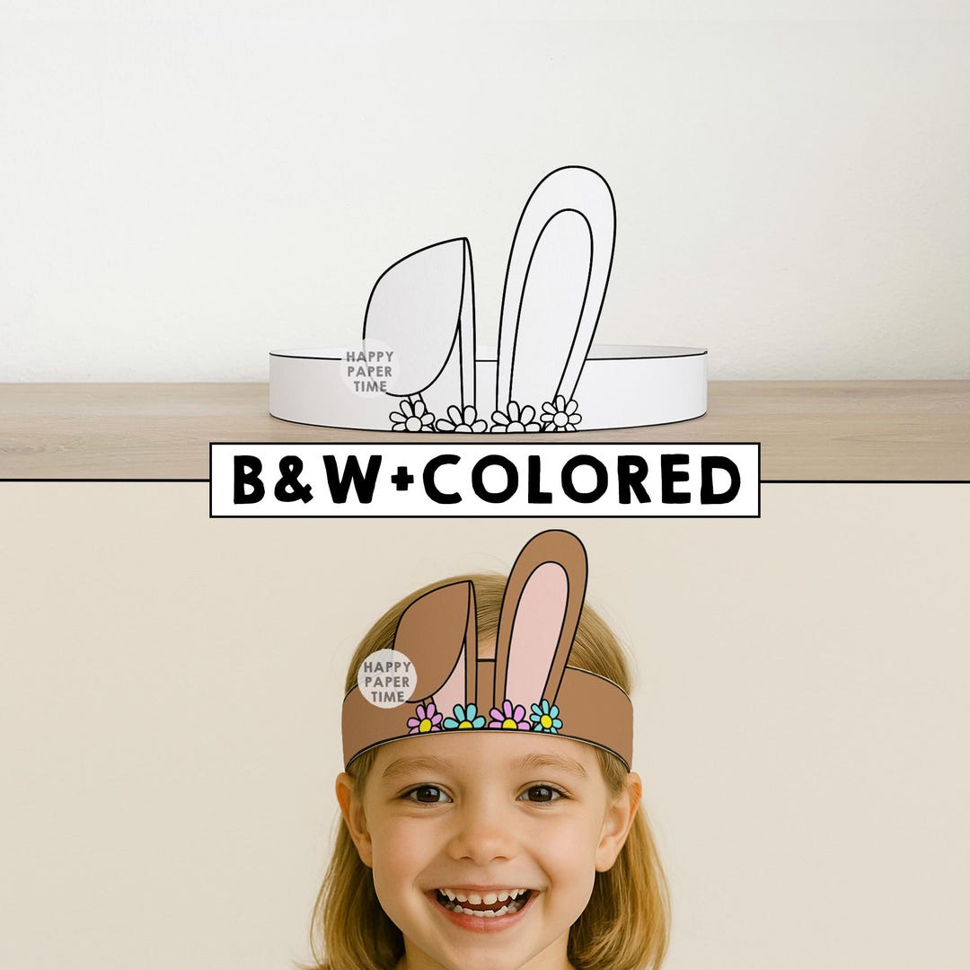 Easter Bunny Ears Paper Crown Coloring Headband Easter Cut Out Party ...
