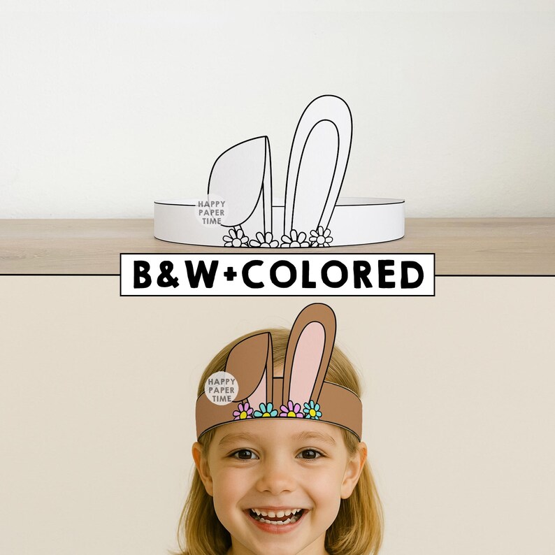 Easter Bunny Ears Paper Crown Coloring Headband Easter Cut Out Party ...