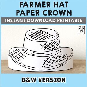 Farmer Straw Hat Gardener Paper Crown Party Coloring Printable Kids ...