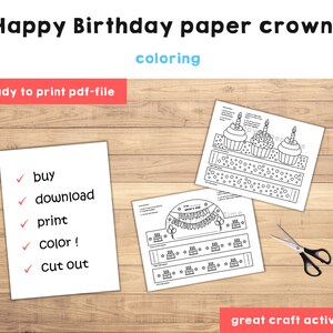 Happy Birthday Paper Crowns Party B-day Printable Kids Craft Birthday ...