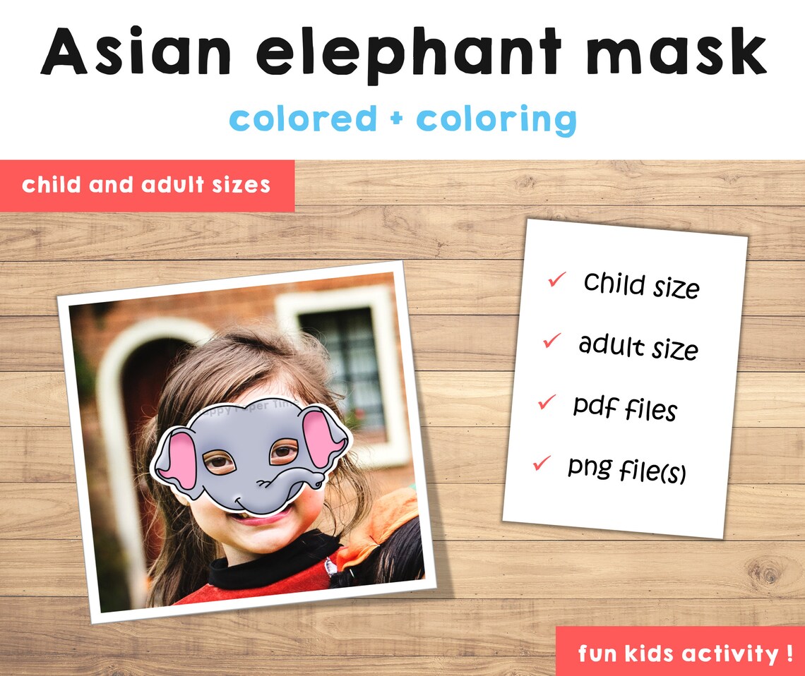 Elephant Mask Costume Animal Mask Printable Party Favor Asian | Etsy