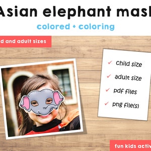 Elephant Mask Costume Animal Mask Printable Party Favor Asian Jungle ...