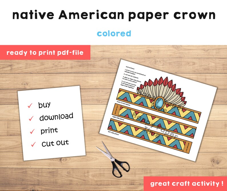 Native American Paper Craft Headdress Crown Party Template | Etsy