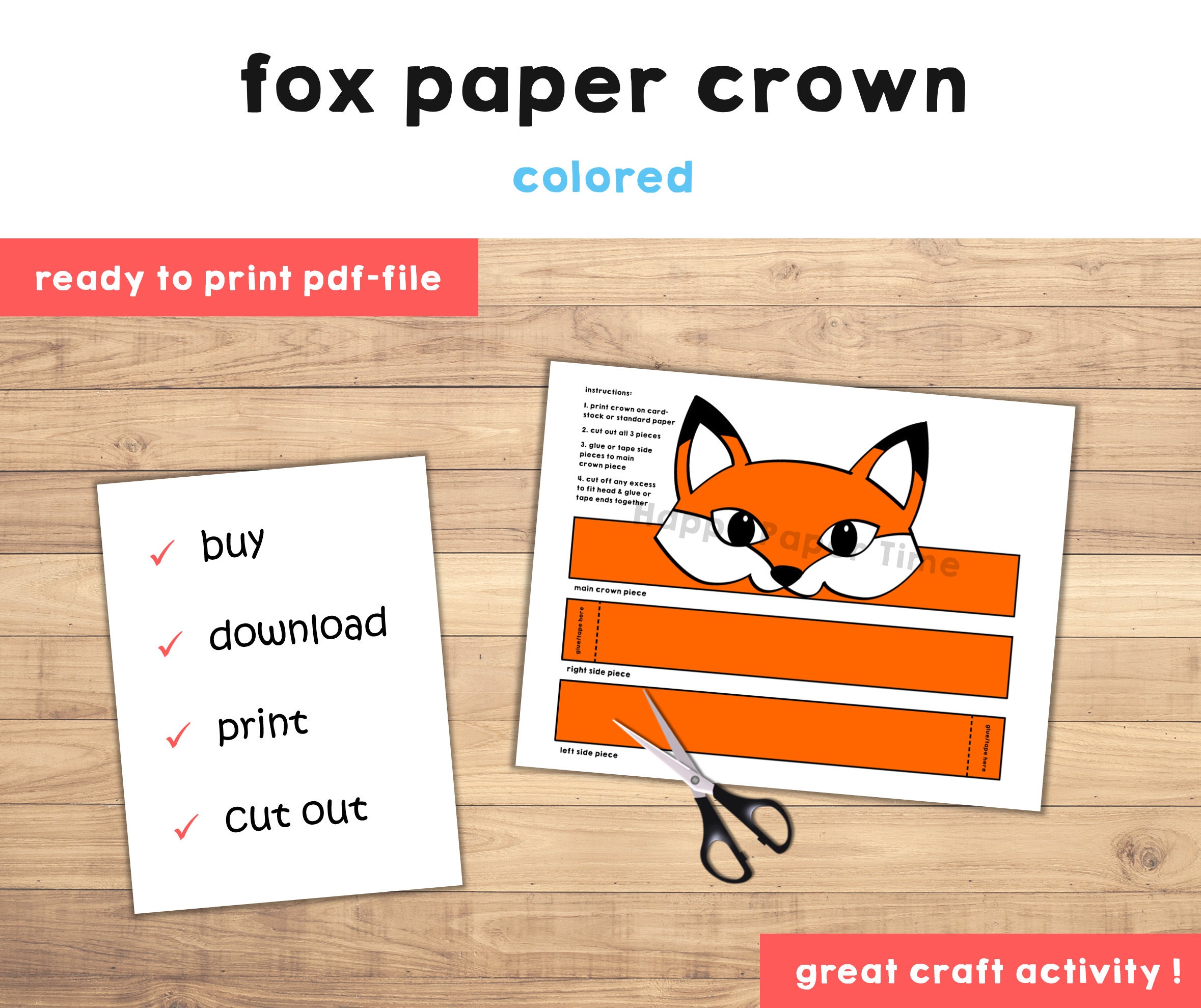 Fox Paper Crown Activity Printable Kids Craft Woodland Forest - Etsy