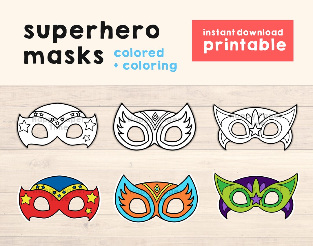 Superhero Masks Costume Hero Mask Printable Party Favor Craft - Etsy