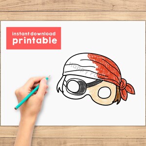 Pirate Mask Costume Coloring Printable Party Favor Craft Activity ...