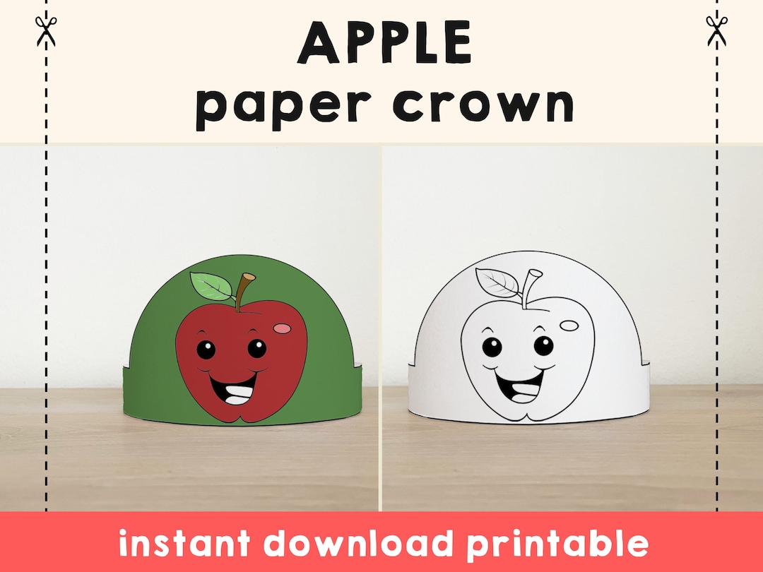 Apple Paper Crown Fruit Template Party Coloring Printable Kids Craft ...