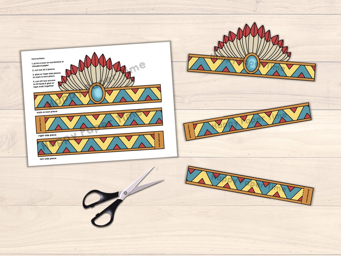 Native American Paper Craft Headdress Crown Party Template | Etsy