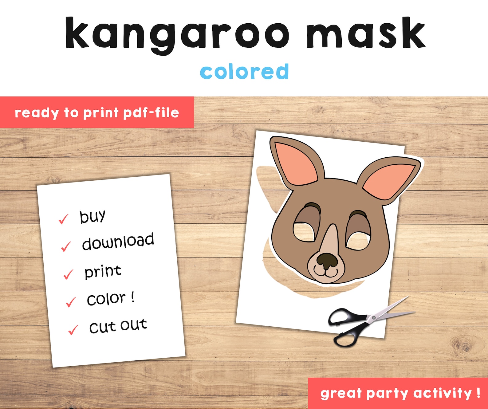 Kangaroo Mask Kangaroo Costume Australian Animal Mask Kangaroo | Etsy