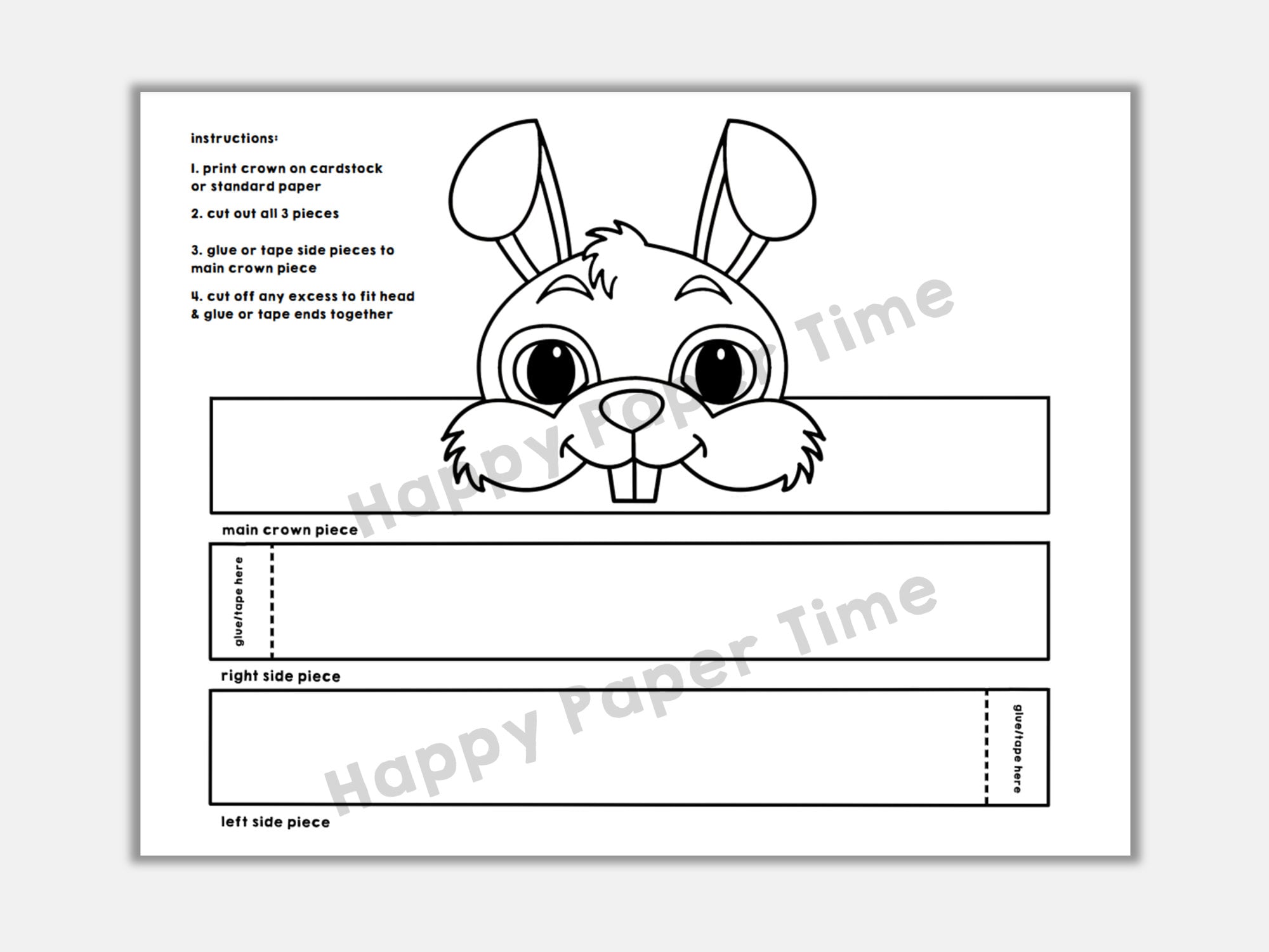 Bunny Paper Crown Headband Coloring Pet Animal Printable Kids | Etsy